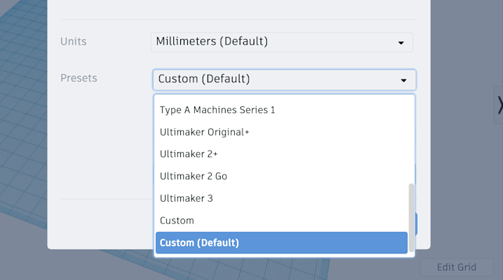 New Set Grid Size Default - Tinkercad